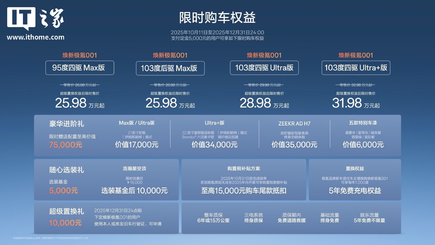 2026款极氪001焕新上市：900V高压架构，全球首创浩瀚星空顶，26.98万起 - 第一电动网